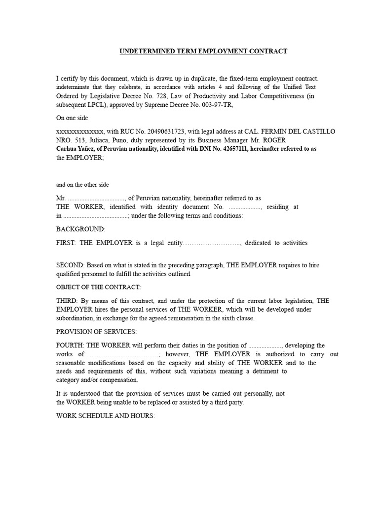 Indefinite Term Employment Contract | PDF | Working Time | Employment