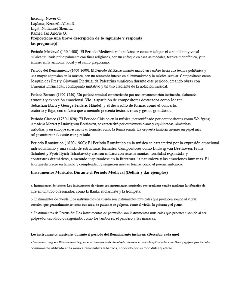 Seis Períodos Principales Del Desarrollo de La Música | PDF | Orquestas ...