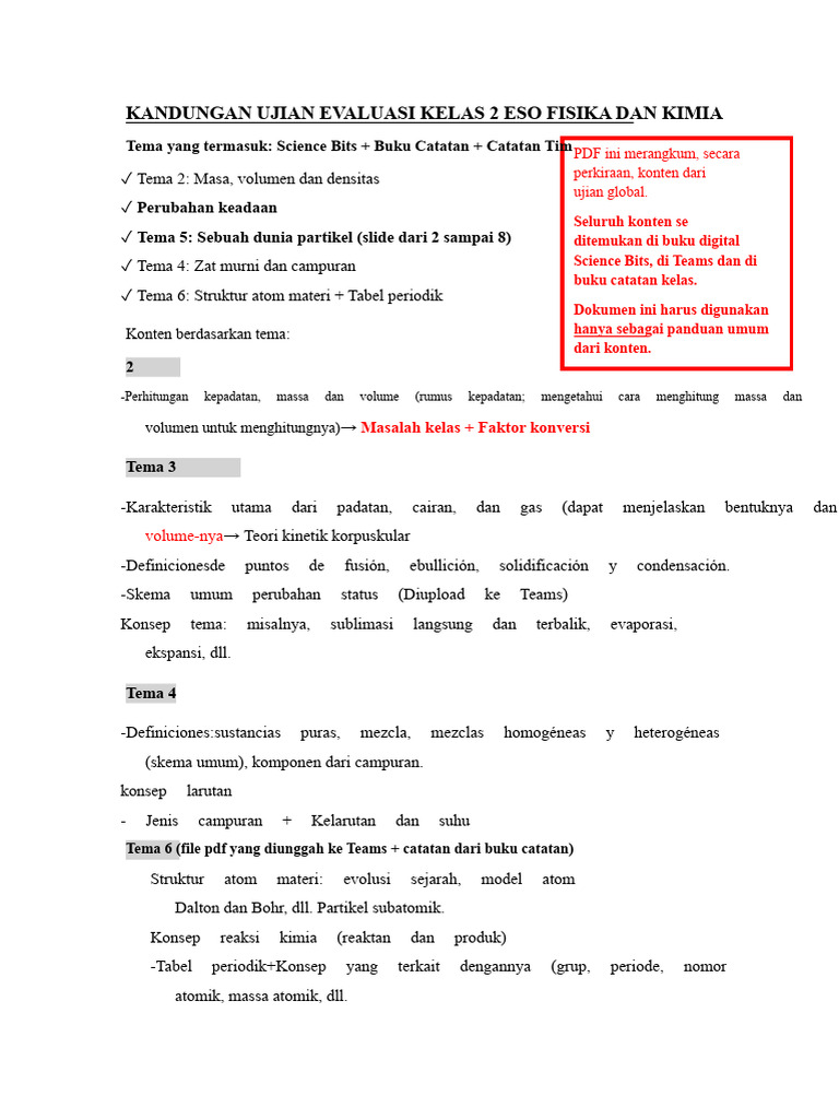 KONTEN UJIAN EVALUASI KE-2 KELAS 2 ESO FyQ | PDF