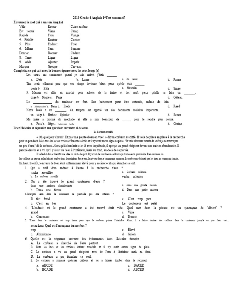 Test de 4ème Année | PDF | Soupe
