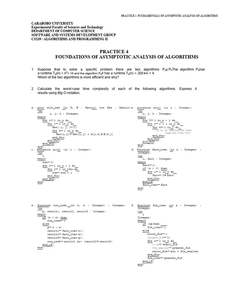 Exercises On Asymptotic Analysis of Algorithms | PDF | Algorithms | Algorithms And Data Structures