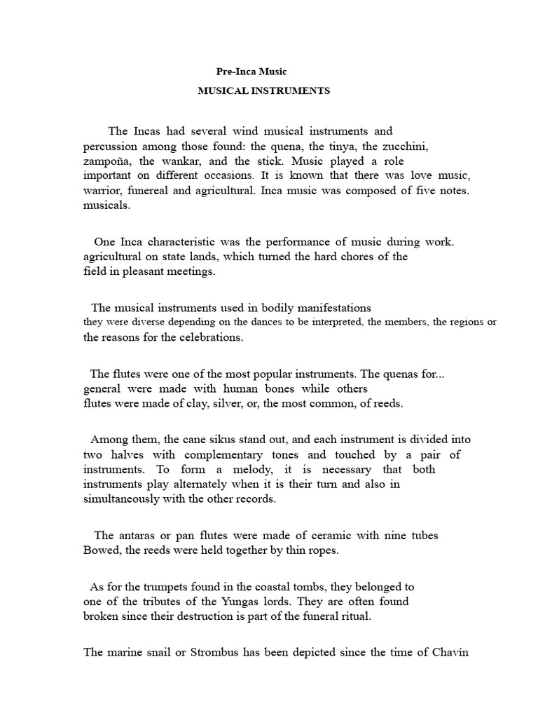Inca Wind and Percussion Instruments | PDF | Musical Instruments | Flute