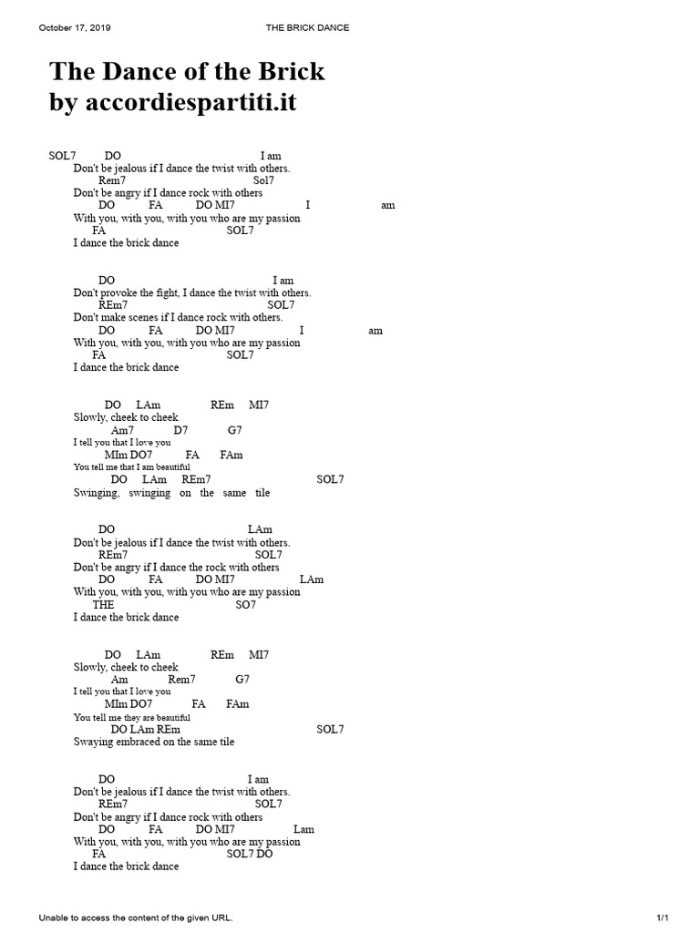 THE BRICK DANCE 100% Correct Chords - Rita Pavone | PDF