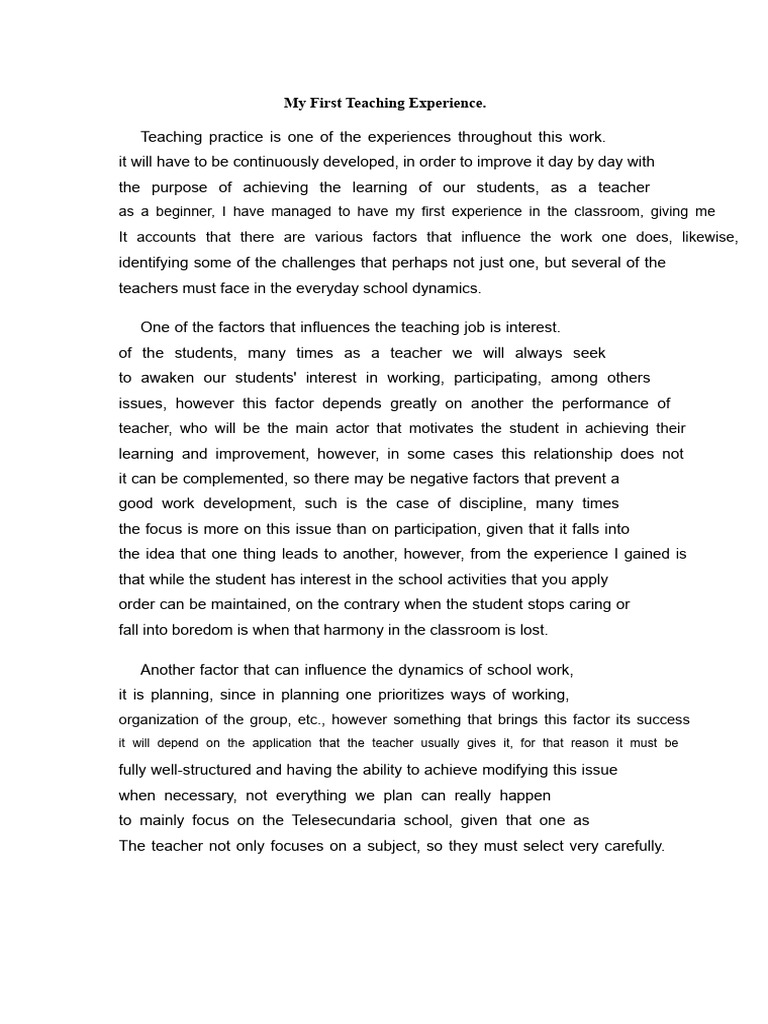 My First Teaching Experience | PDF | Teachers | Learning