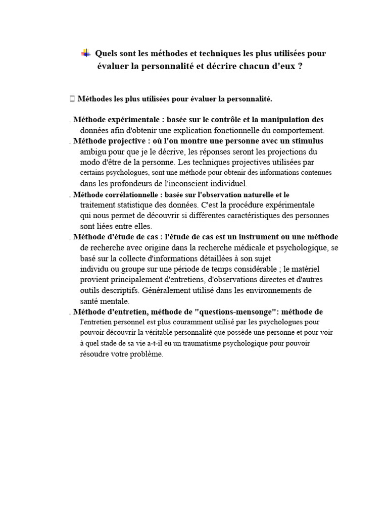 Méthodes d'évaluation de la personnalité | PDF | Psychologie | Sciences ...