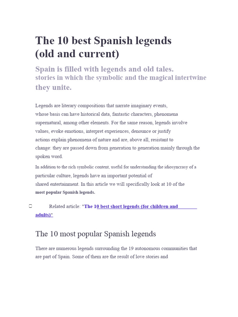 Top 10 Spanish Legends and Myths | PDF | Legends | Spain