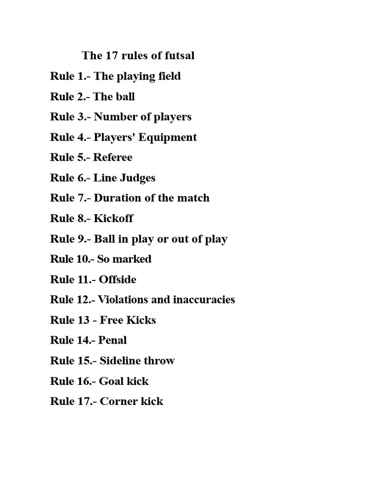 The 17 Rules of Futsal | PDF