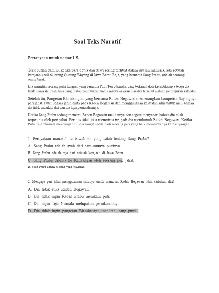 Soal Teks Naratif Cut Elda | PDF