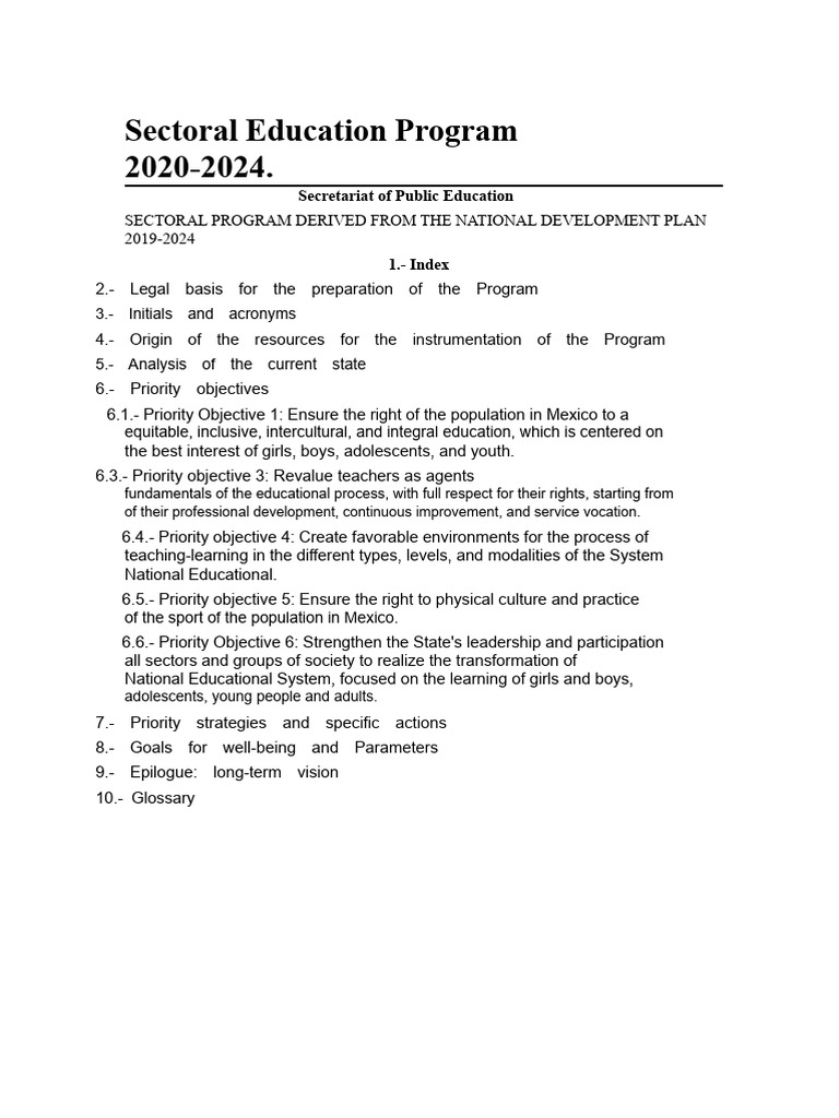 Sectorial Education Plan | PDF | Teachers | Adolescence