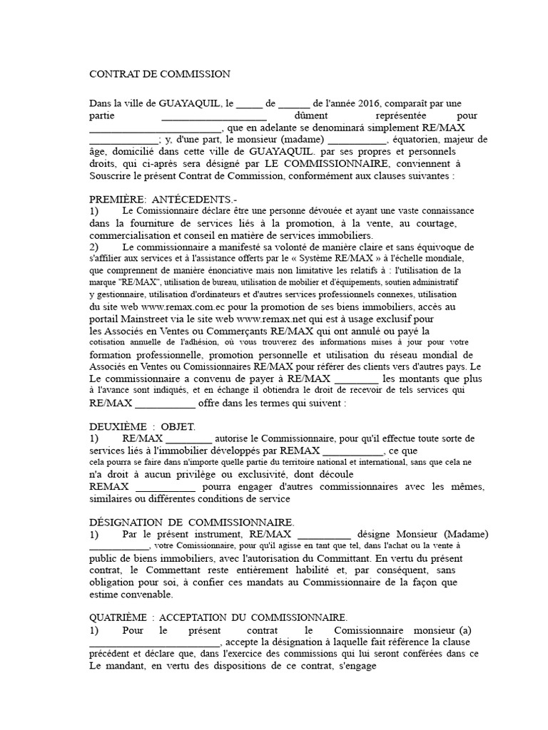 Contrat de Commission RE/MAX Équateur | PDF | Arbitrage