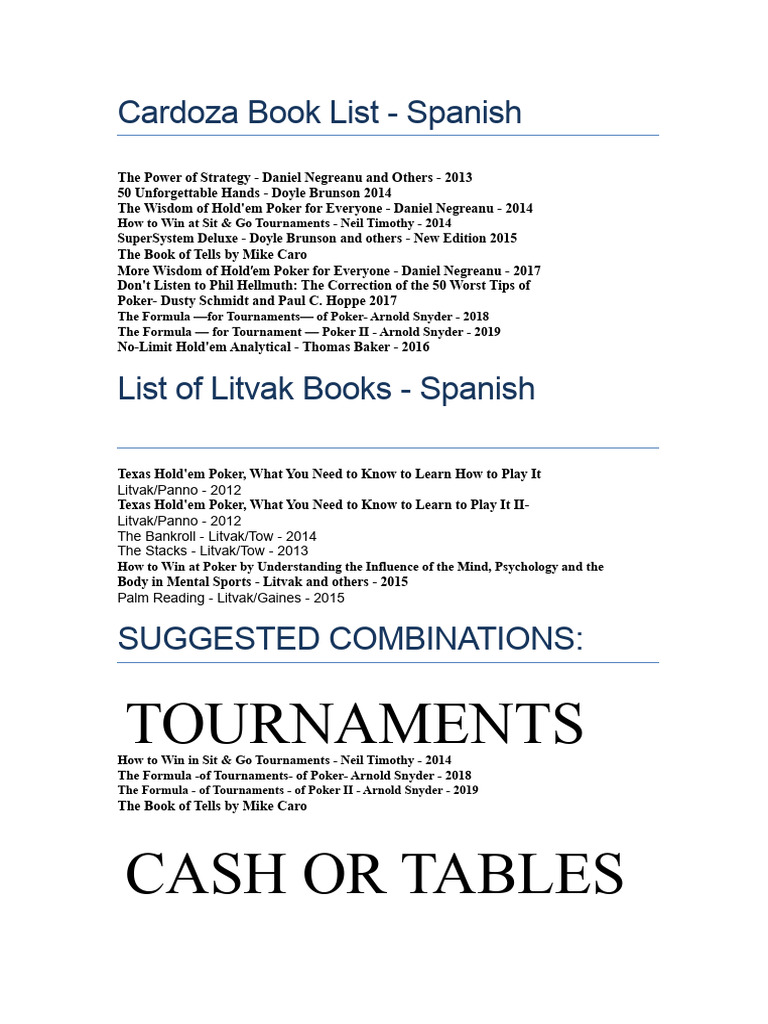 Best Spanish Poker Books List | PDF