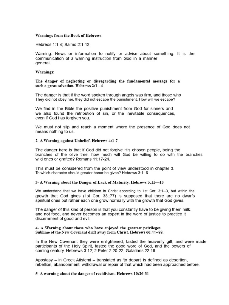 Warnings From The Book of Hebrews | PDF | Epistle To The Hebrews | Sin