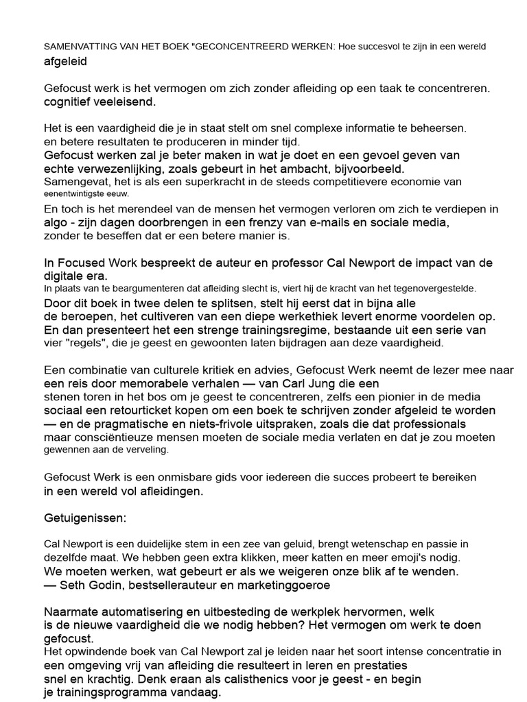 Gefocust Werk - Hoe Succesvol Te Zijn in Een Afgeleide Wereld | PDF