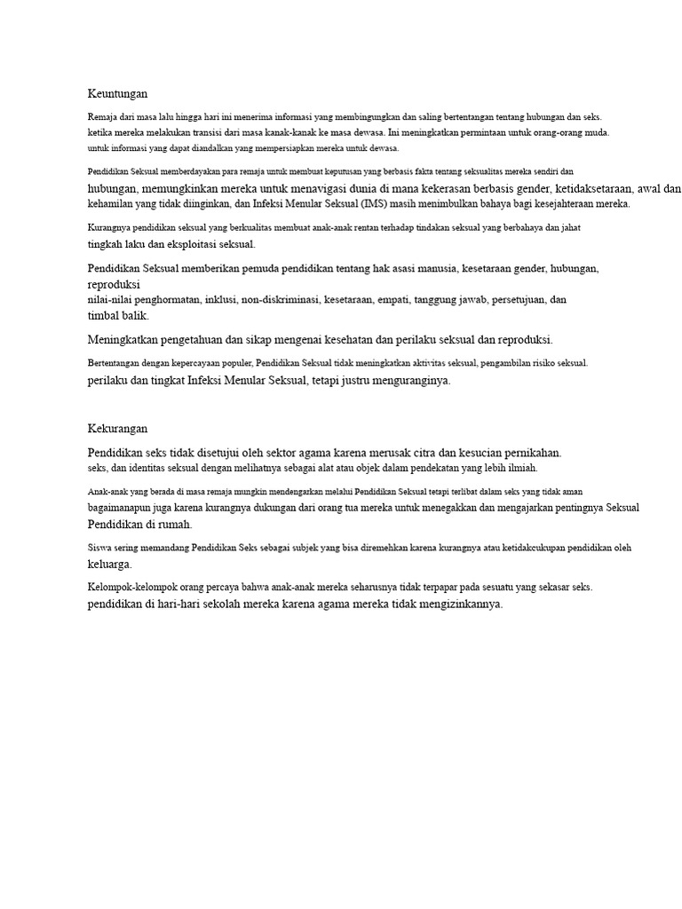Keuntungan Dan Kerugian Pendidikan Seks | PDF