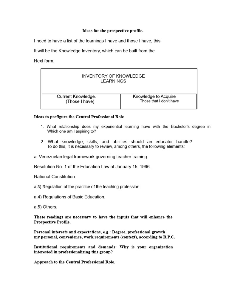 Ideas For The Prospective Profile | PDF | Teacher Education | Teachers