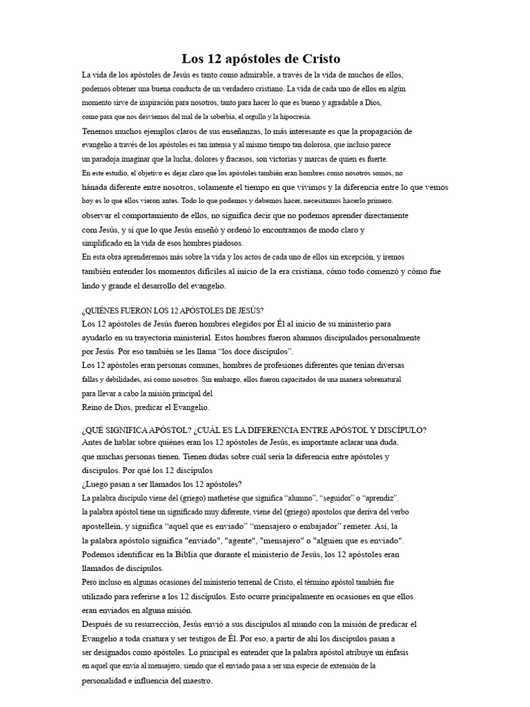 Los 12 apóstoles de Cristo | PDF | Juan el apóstol | Jesús