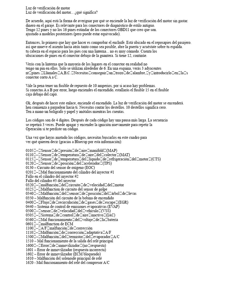 Códigos de Error Del Motor Daewoo Matiz | PDF