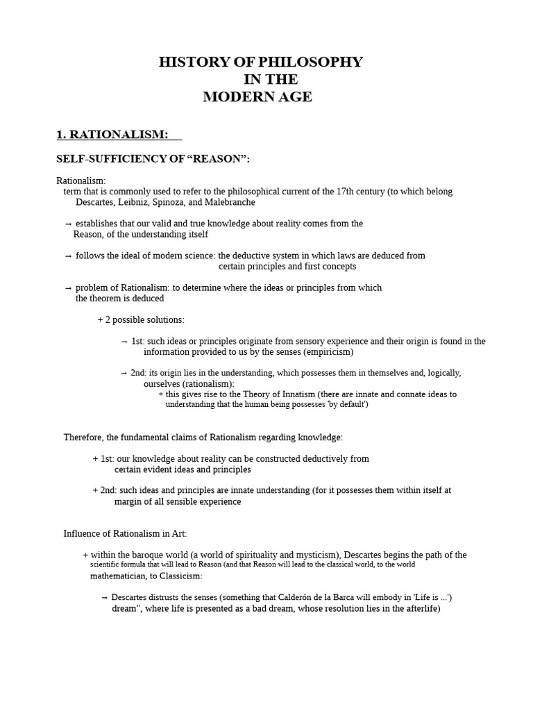 NOTES - History of Modern Philosophy (UNED) | PDF | Rationalism | A ...