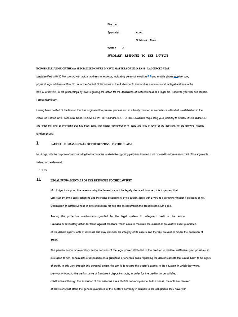 Response to Lawsuit: Legal Defense Summary | PDF | Lawsuit | Common Law