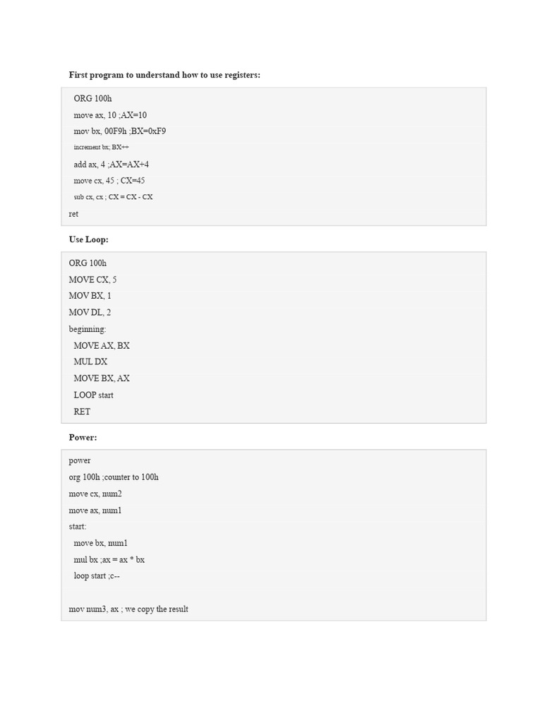 Examples of Programs in 8086 Assembly | PDF | Computer Architecture | Computer Engineering