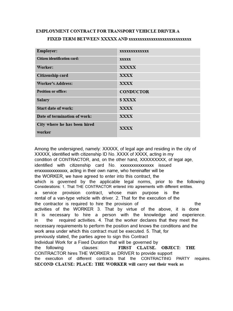 Ok Employment Contract For Vehicle Driver For A Fixed Term | PDF ...