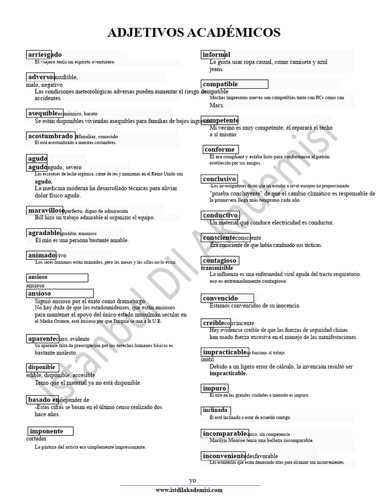 Adjetivos Académicos | PDF
