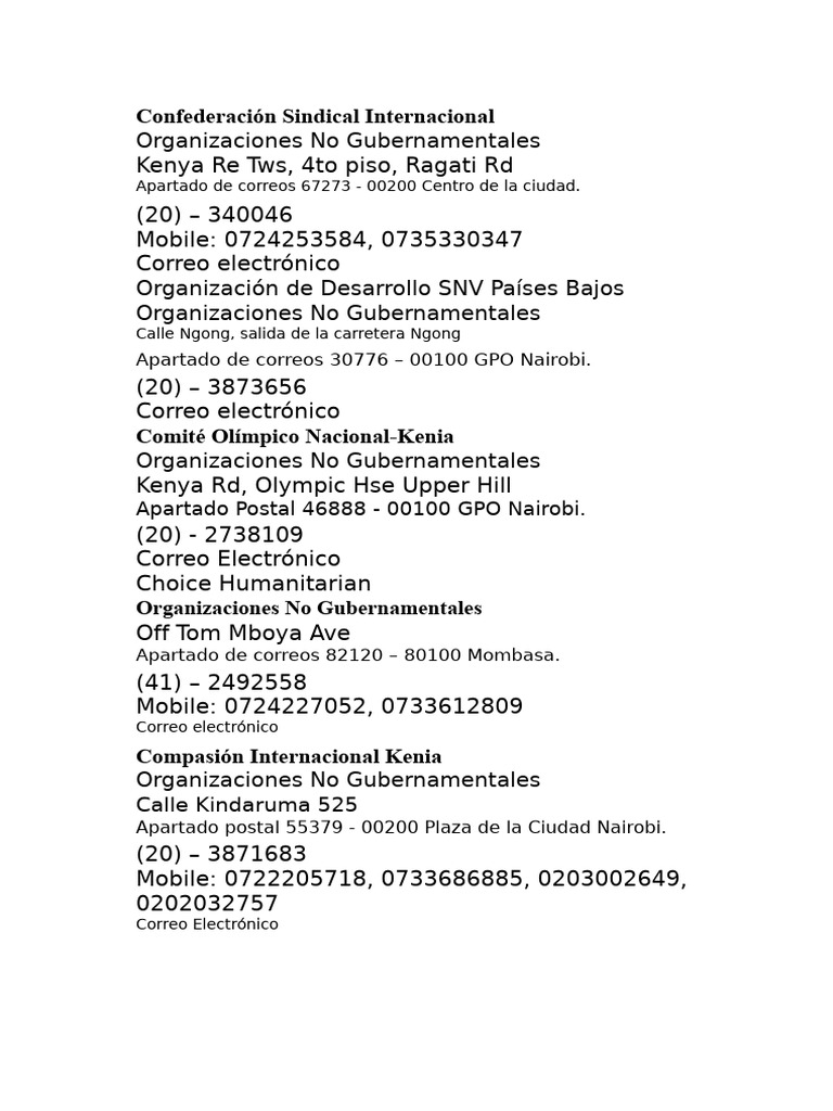 Lista de ONGs | PDF | Nairobi | África
