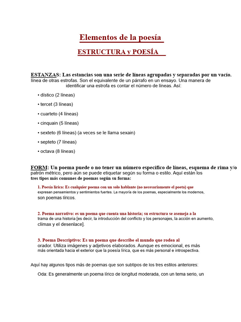 Elementos Clave de la Poesía | PDF | Poesía | Metro (poesía)