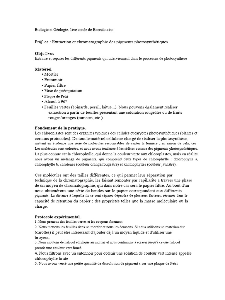 Extraction des pigments photosynthétiques | PDF | Photosynthèse ...