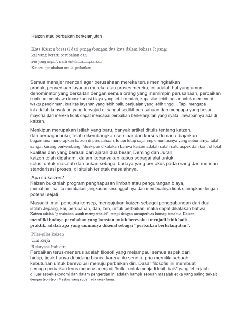 Kaizen: Strategi Perbaikan Berkelanjutan | PDF