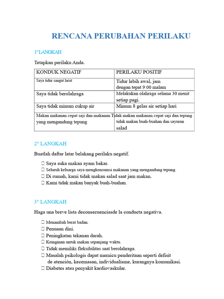 Rencana Perubahan Perilaku | PDF