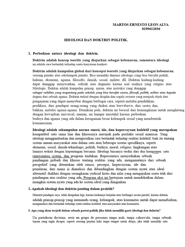 Perbedaan Ideologi dan Doktrin Politik | PDF