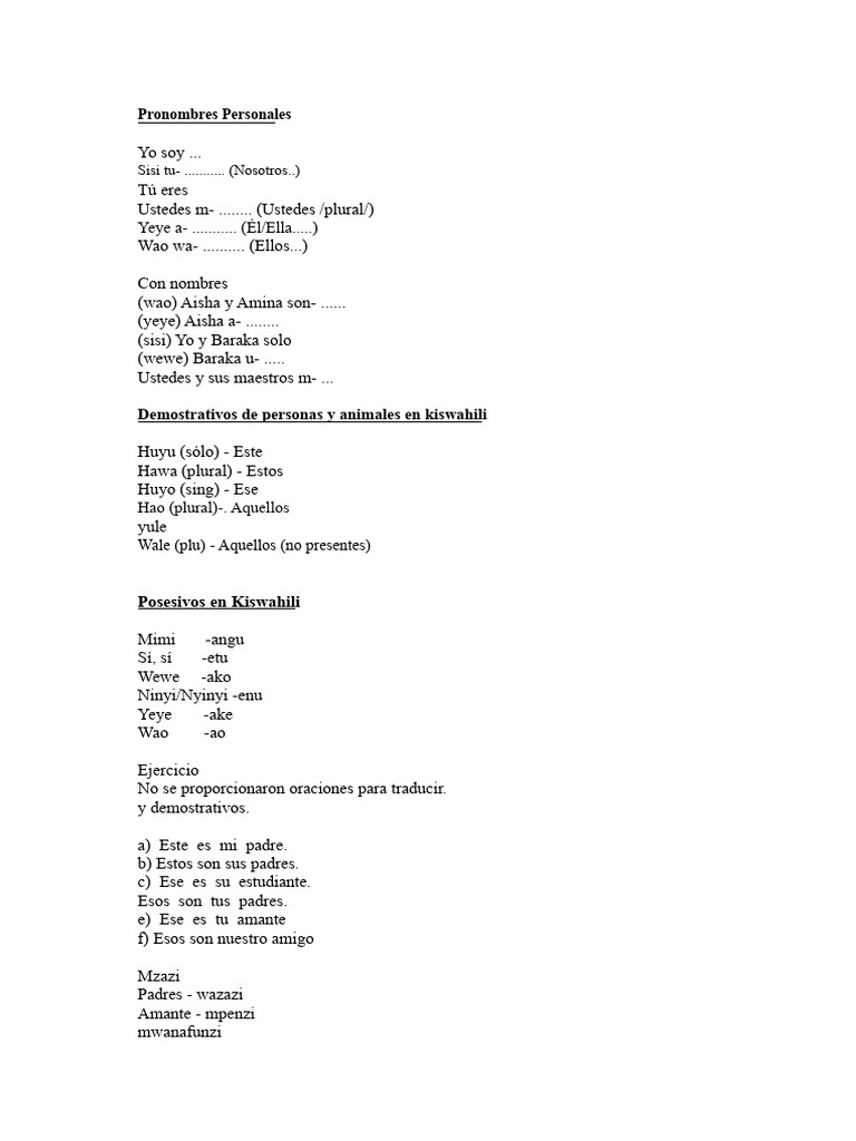 Notas en Suajili | PDF | Idioma swahili | Lingüística