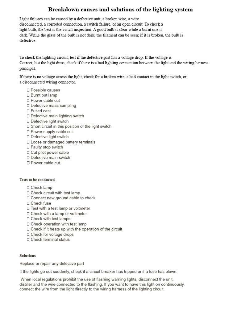 Lighting System Failures and Fixes | PDF | Fuse (Electrical) | Switch