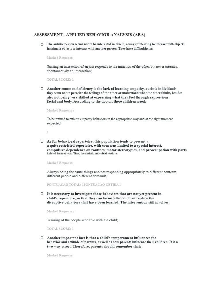 ABA Assessment for Autism Behavior Analysis | PDF | Autism | Empathy