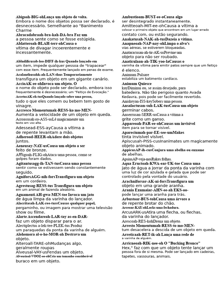 Feitiços Completos de Harry Potter | PDF