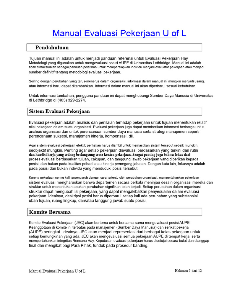 Evaluasi Pekerjaan di Universitas Lethbridge | PDF
