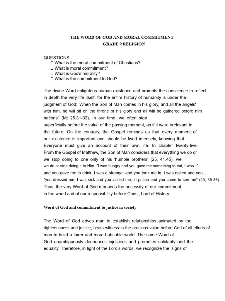 The Word of God and Moral Commitment | PDF | Jesus | God