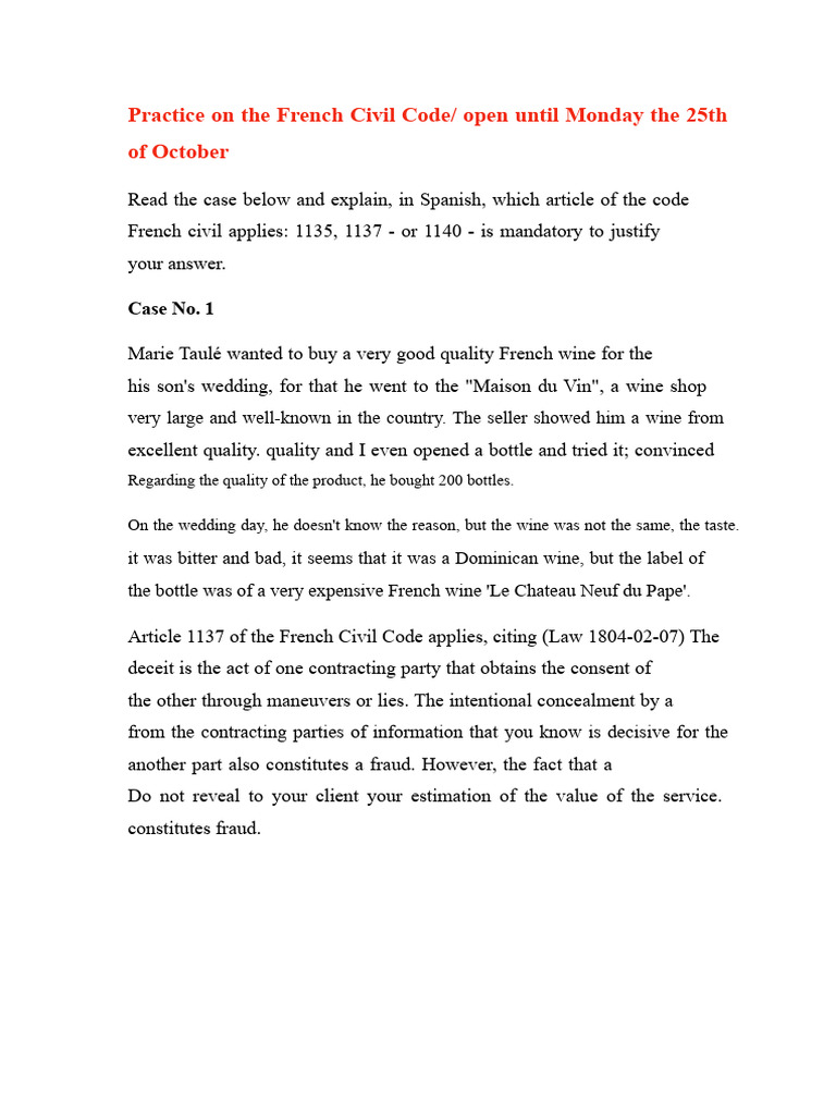 Practice On The French Civil Code | PDF | Justice | Crime & Violence
