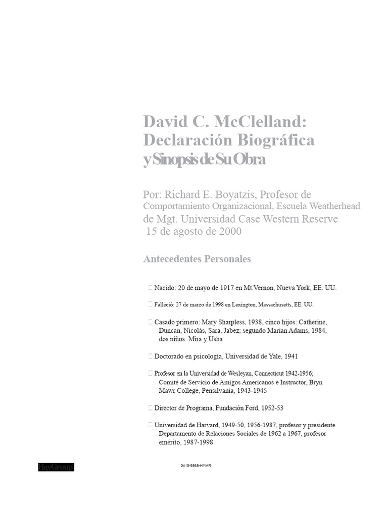 Biografía y Contribuciones de David C. McClelland | PDF | Conceptos ...