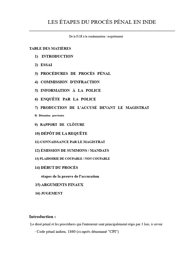 Étapes du procès pénal en Inde | PDF | Crimes | Crime et violence