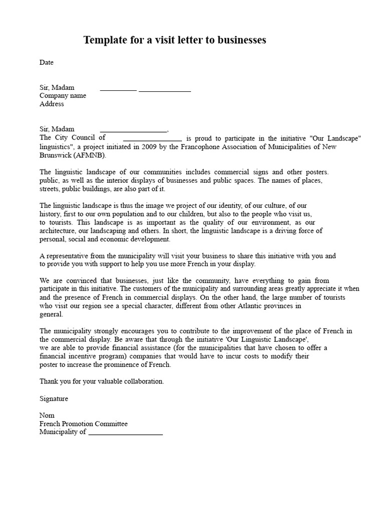 MODEL - Letter of Visit To Companies | PDF