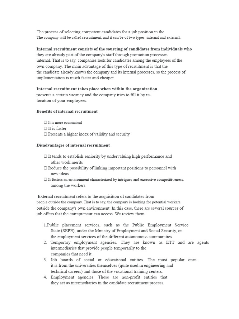 Difference Between Internal and External Recruitment | PDF ...