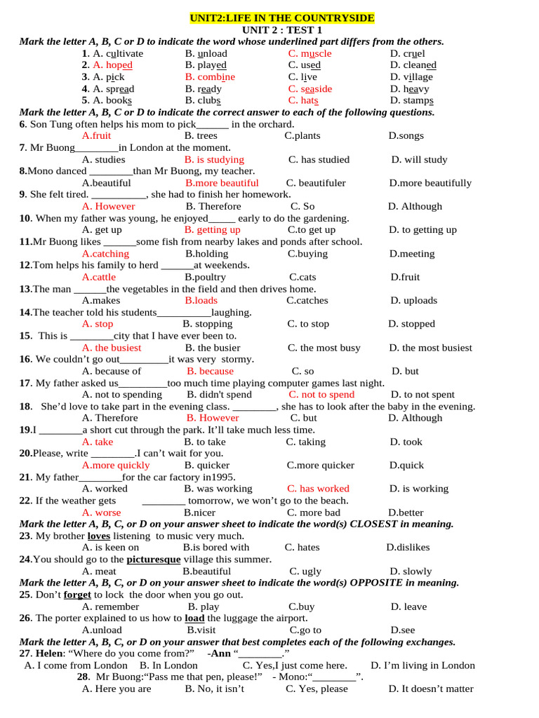 Review Unit 2 Grade 8 | PDF