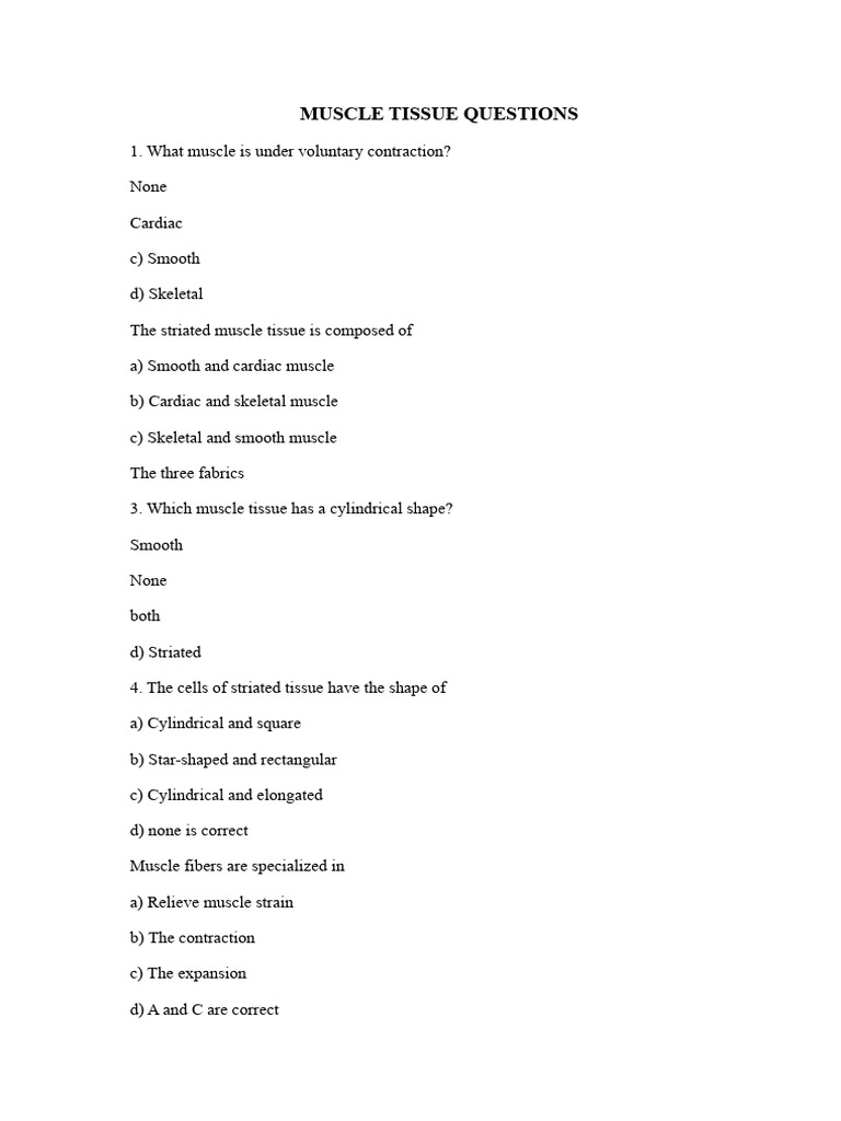 Muscle Tissue Questions PDF | PDF
