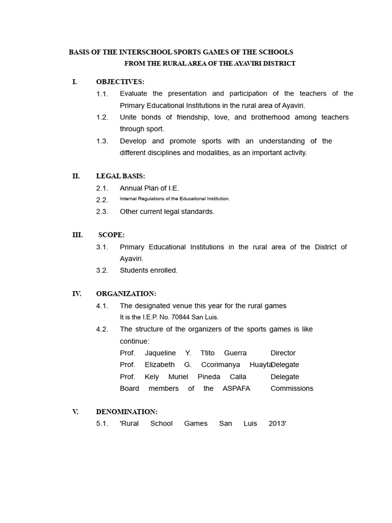 Rules of The Inter-School Sports Games - Ayaviri | PDF | Sports