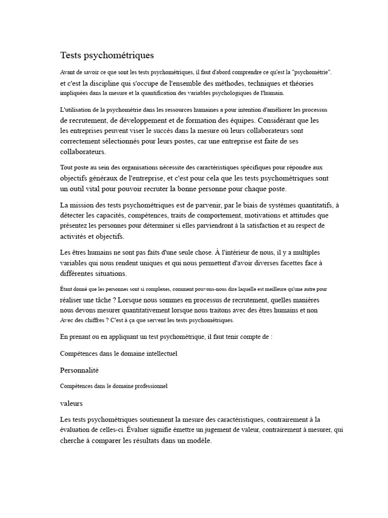 Tests Psychométriques | PDF | Psychométrie | Test psychologique