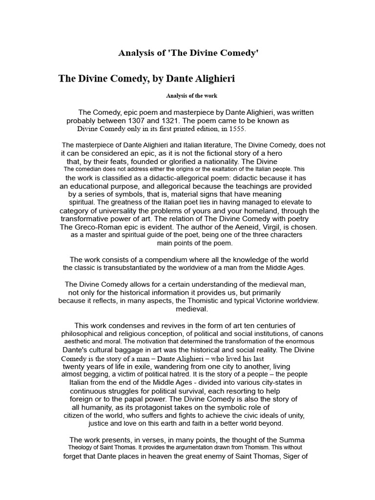 Analysis of The Divine Comedy | PDF | Divine Comedy | Inferno (Dante)