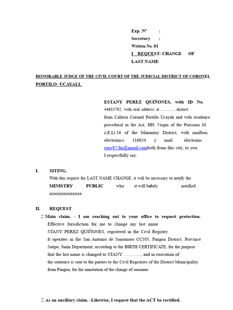 Last Name Change Request Document | PDF | Birth Certificate | Justice