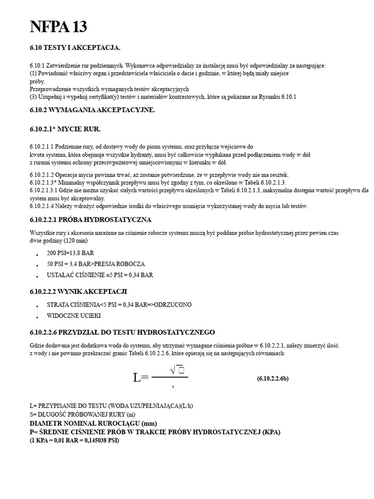 Nfpa 13 Test Hydrostatyczny | PDF